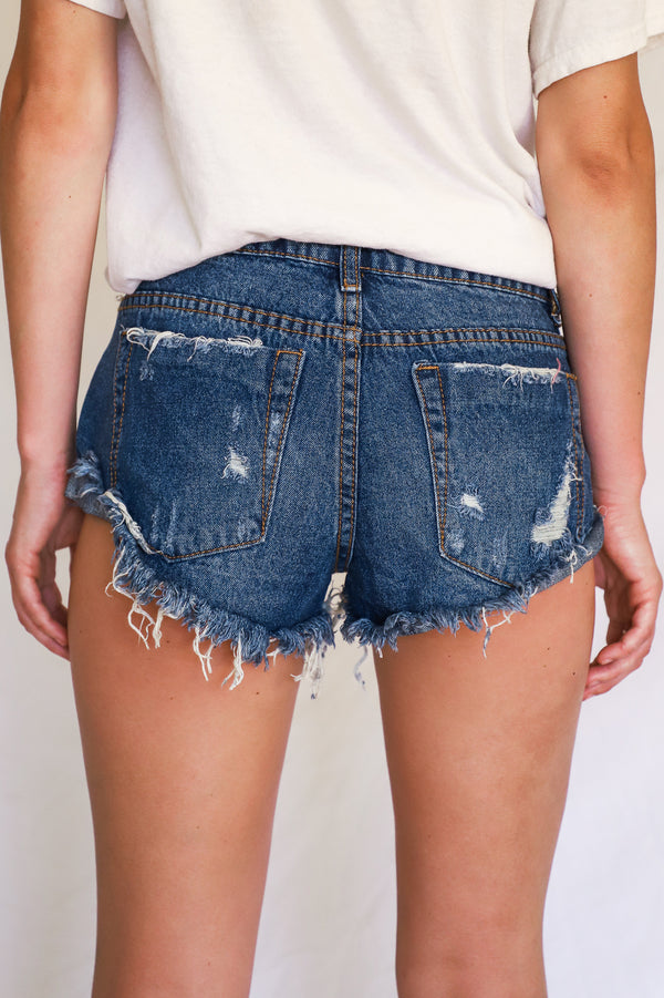 Eva Dark Blue Button Up Denim Shorts - ELISON RD.